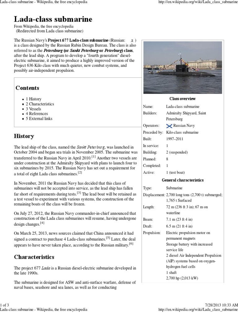 Lada-Class Submarine - Wikipedia, The Free Encyclopedia | PDF | Ships ...