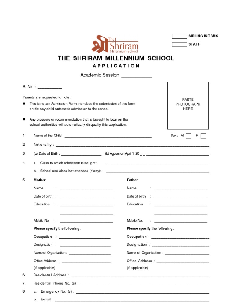 Sri Ram Application-Form | PDF | Birth Certificate | Government Information