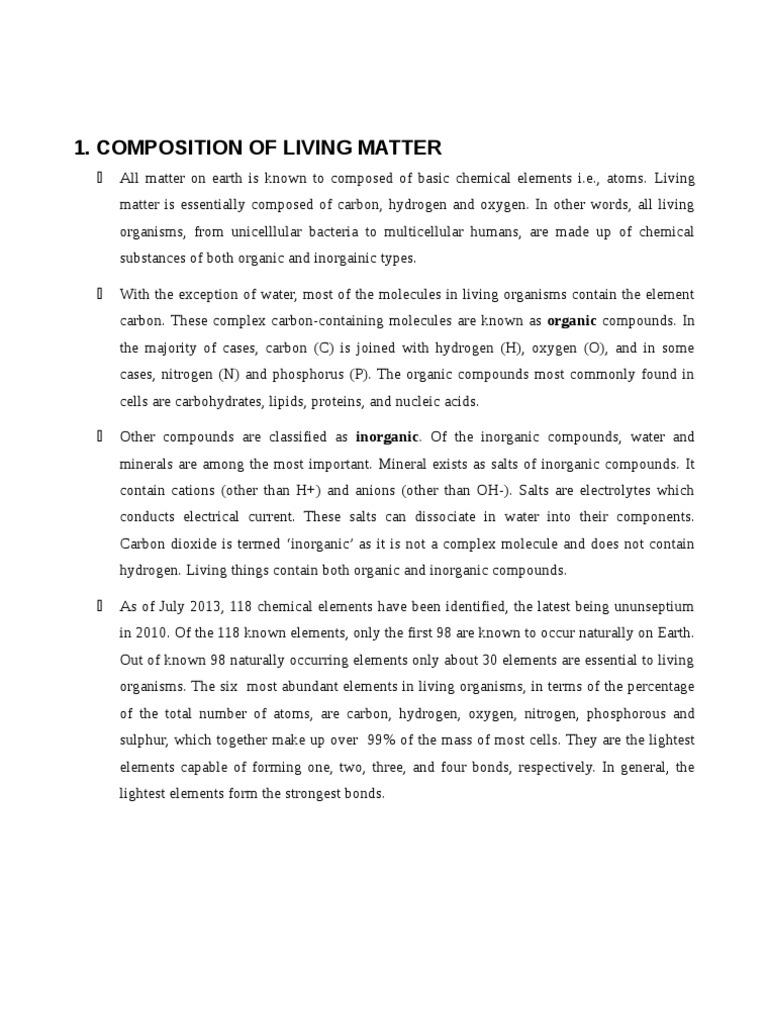 Composition of Living Matter | PDF | Organic Compounds | Macromolecules