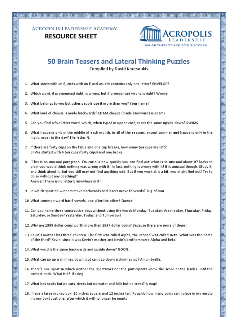 50 Brain Teasers and Puzzles | PDF