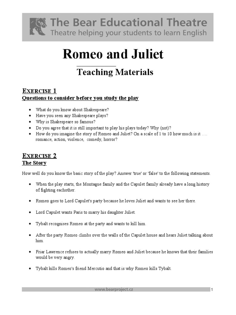 Romeo and Juliet Materials For Teachers | PDF | Characters In Romeo And ...