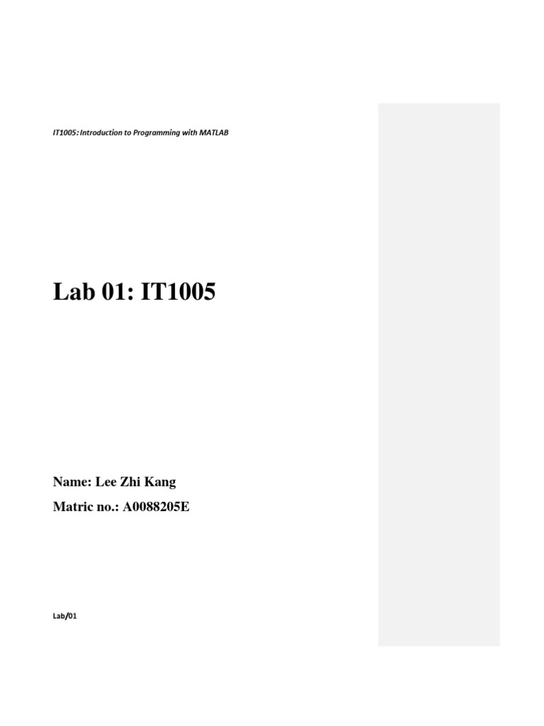 Lab 01: IT1005: Name: Lee Zhi Kang Matric No.: A0088205E | PDF | Vector Space | Function ...