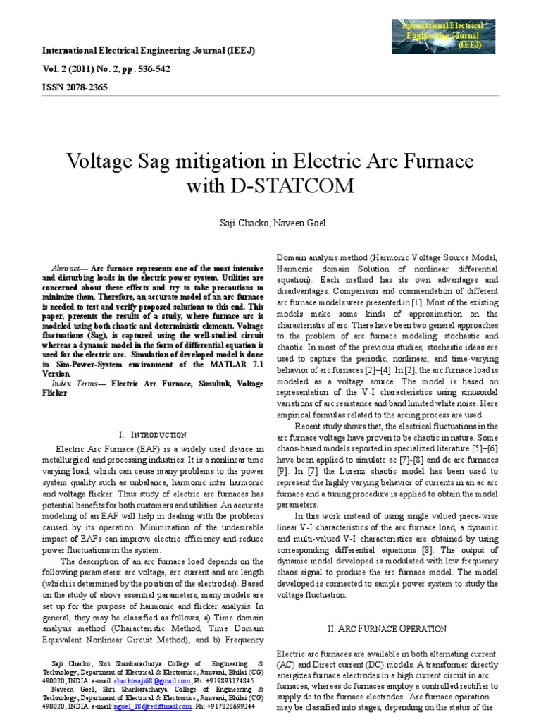 Voltage Sag Mitigation In Electric Arc Furnace With D Statcom Pdf