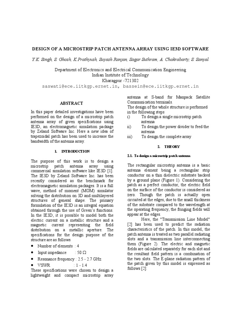 Design of A Microstrip Patch Antenna Array Using Ie3d Software | PDF ...