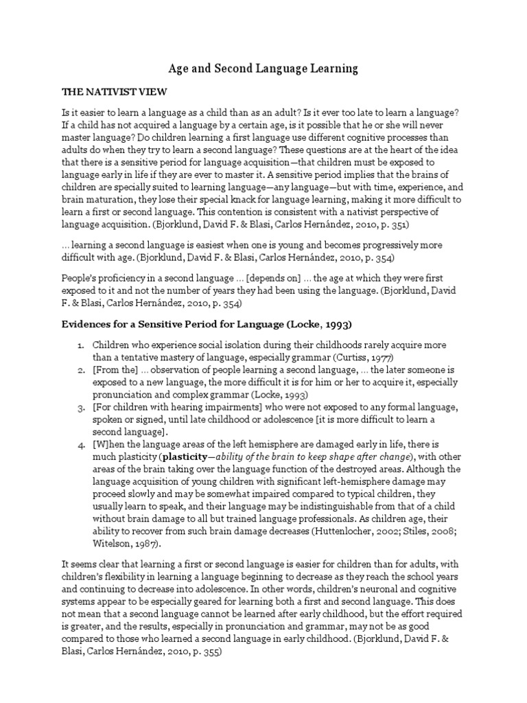 Age and Second Language Learning | PDF | Language Acquisition | Second ...