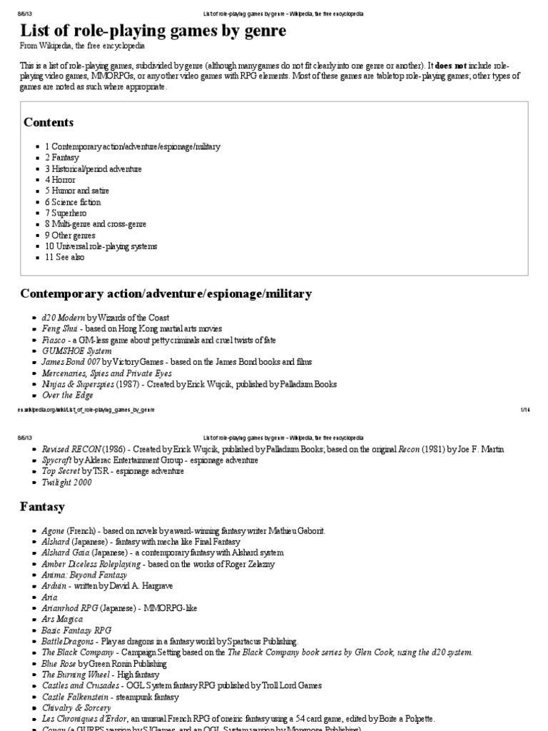 List of Role-Playing Games by Genre - Wikipedia, The Free Encyclopedia ...
