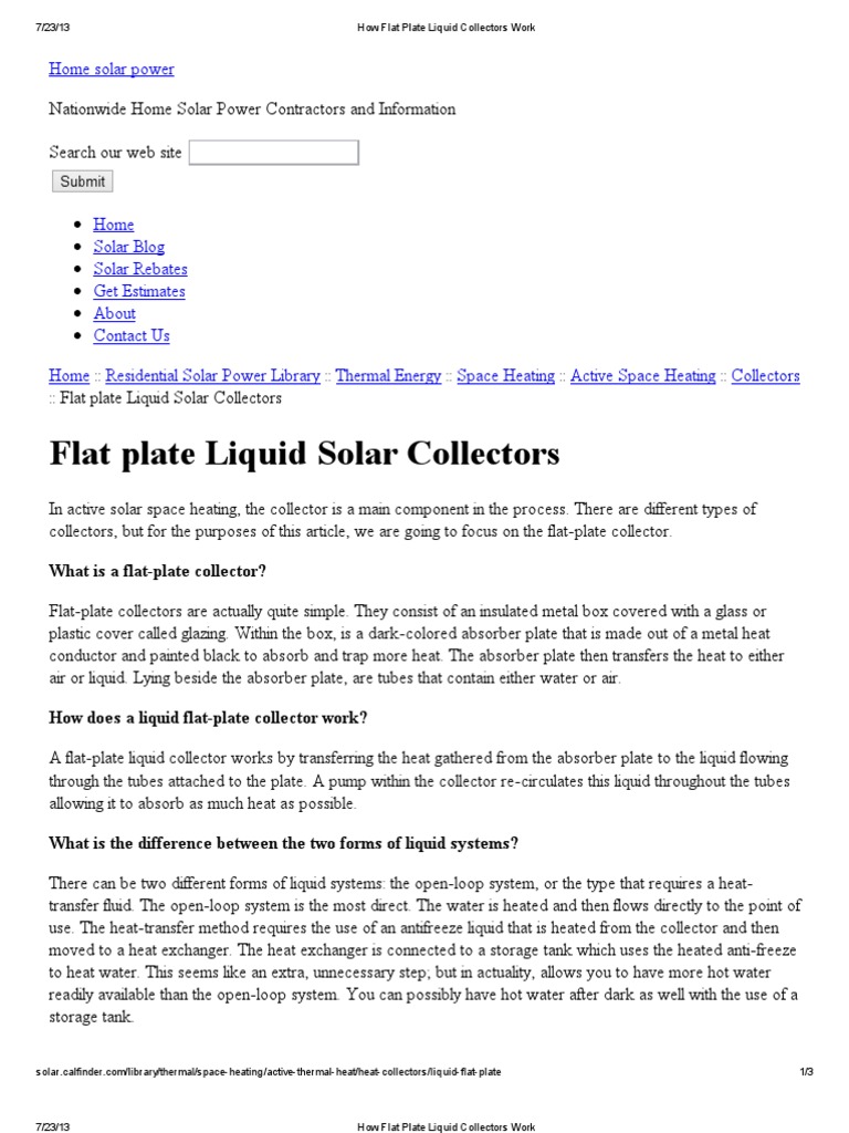 How Flat Plate Liquid Collectors Work | PDF | Solar Energy | Physical ...