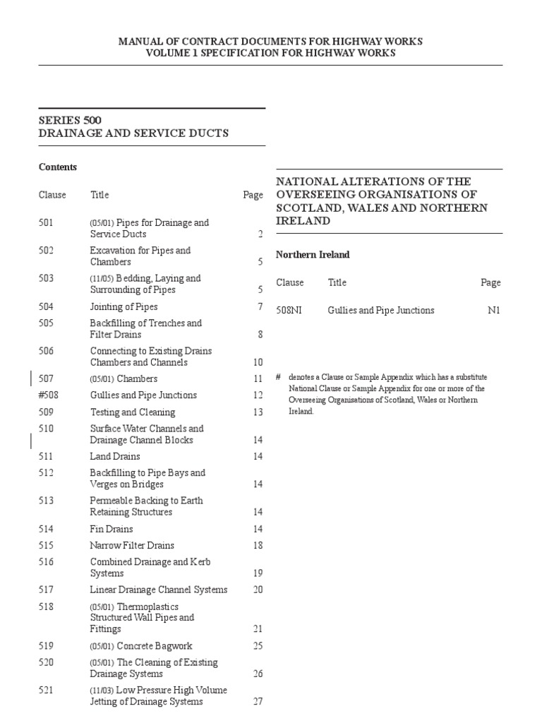 UK Specification Highways Series 0500 | PDF | Drainage | Pipe (Fluid ...