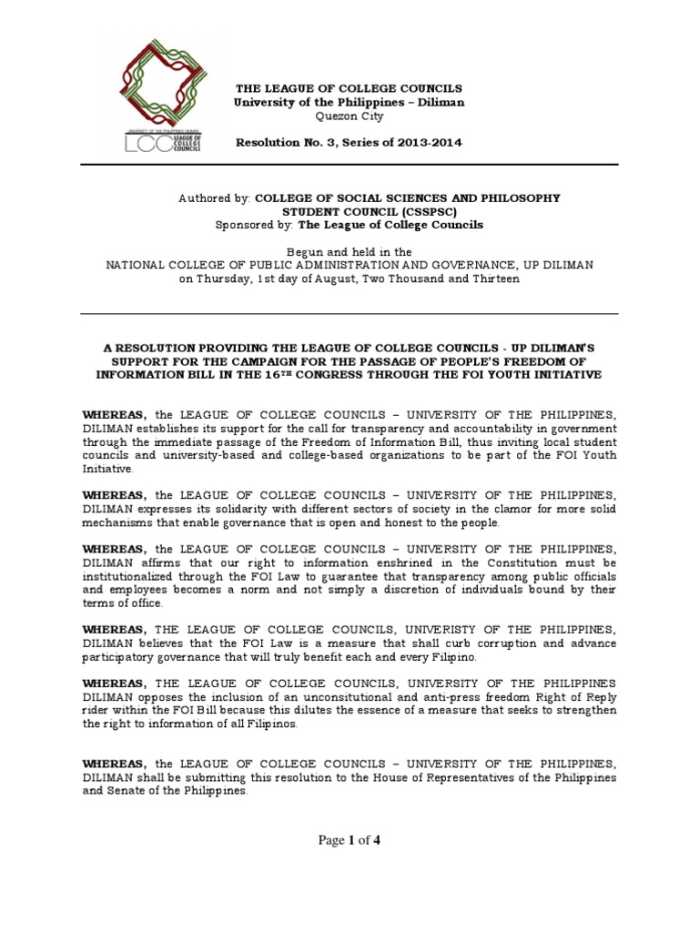 LCC Resolution # 3 CAMPAIGN FOR THE PASSAGE OF PEOPLE'S FREEDOM OF ...