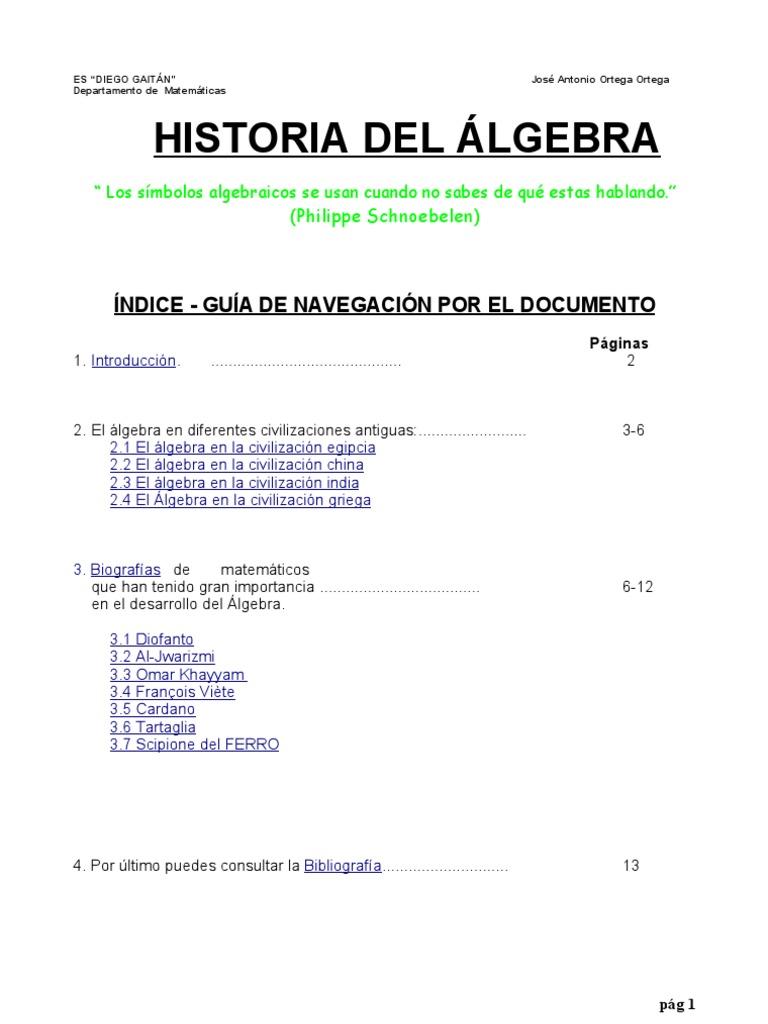 Historia Del Algebra | Descargar gratis PDF | Álgebra | Aritmética