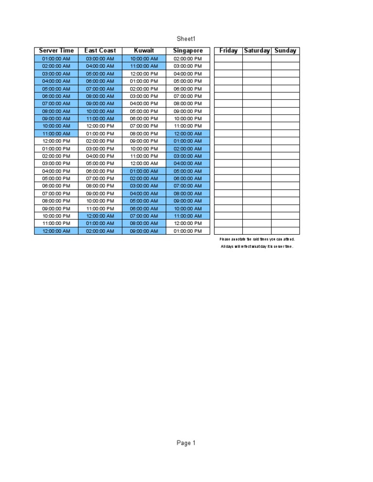 Raid Time Sheet | PDF