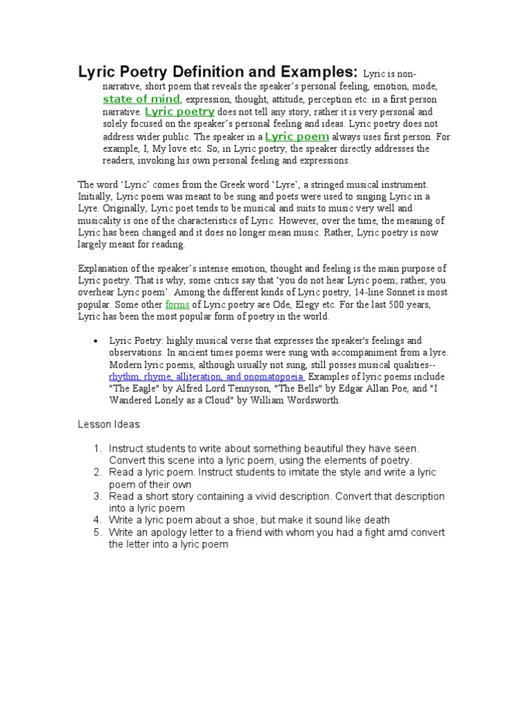 Lyric Poems Examples