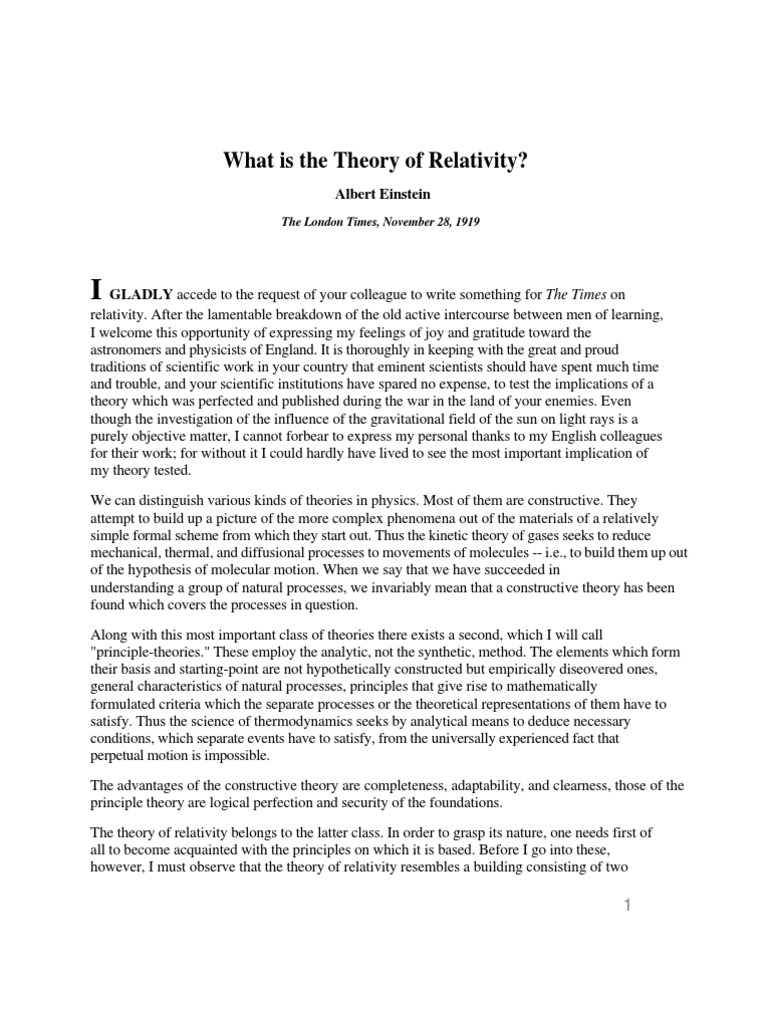 Albert Einstein - What Is The Theory of Relativity | PDF | Special ...