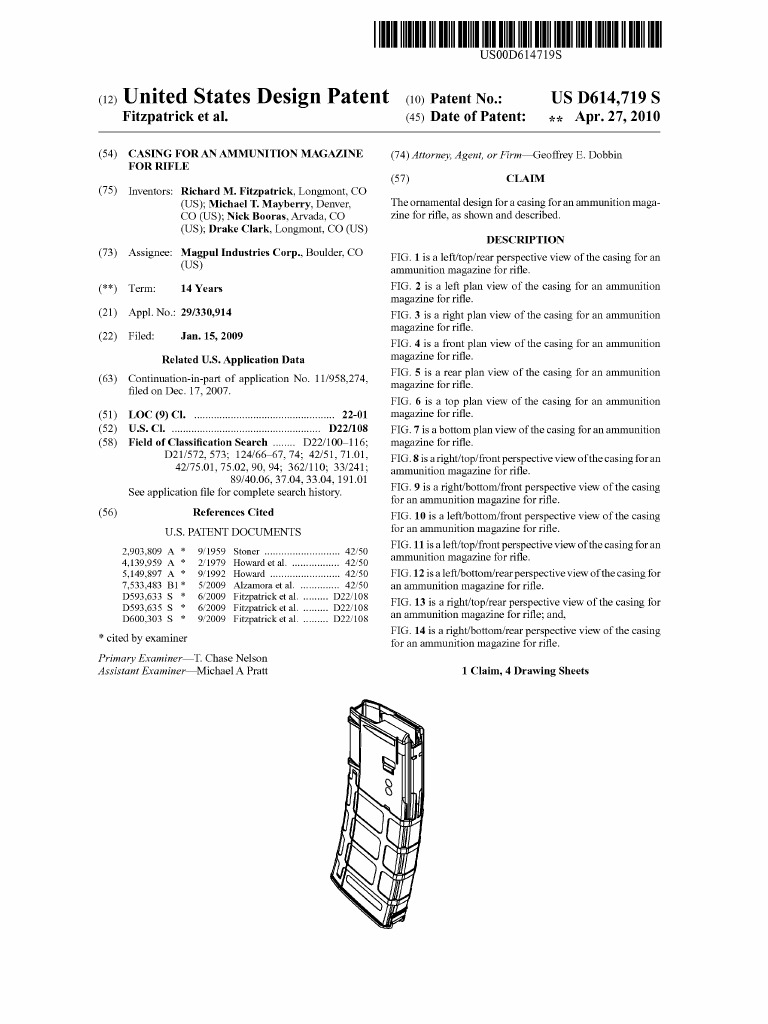 US Patent No. D614719 | PDF | Patent | United States Patent Law