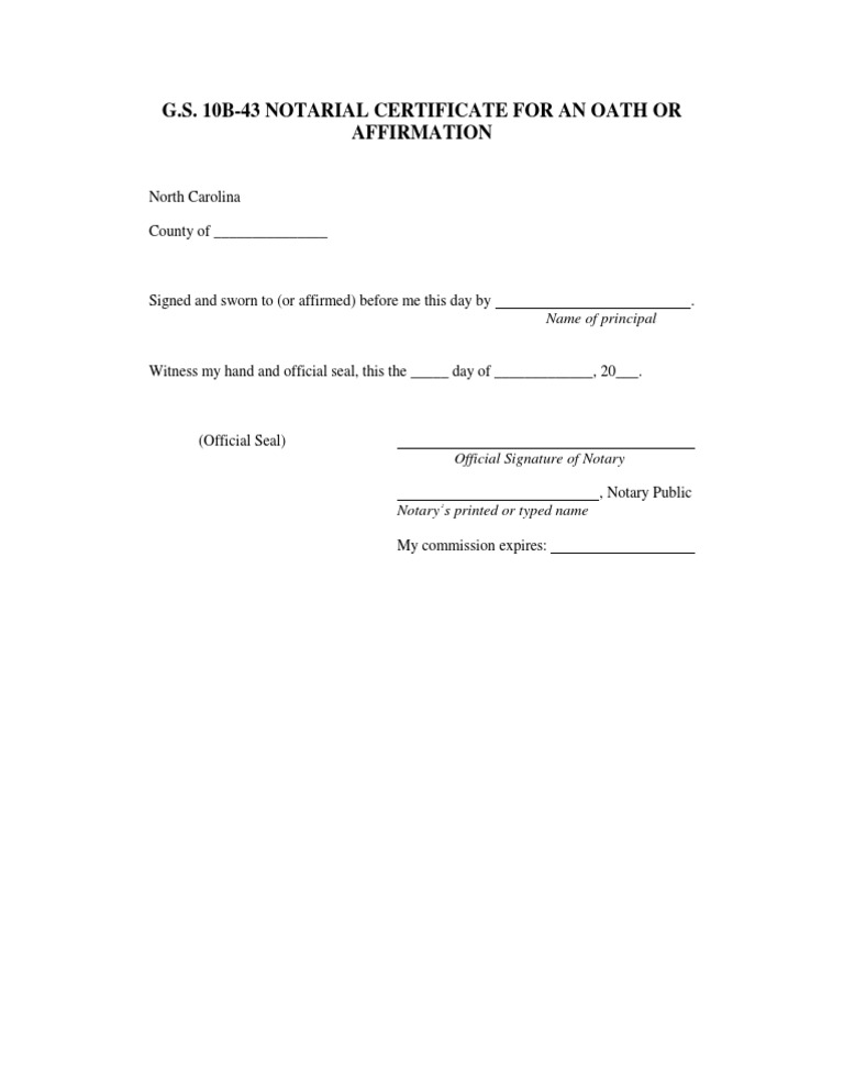 10B-43 Notarial Certificate For Oath or Affirmation | PDF | Law