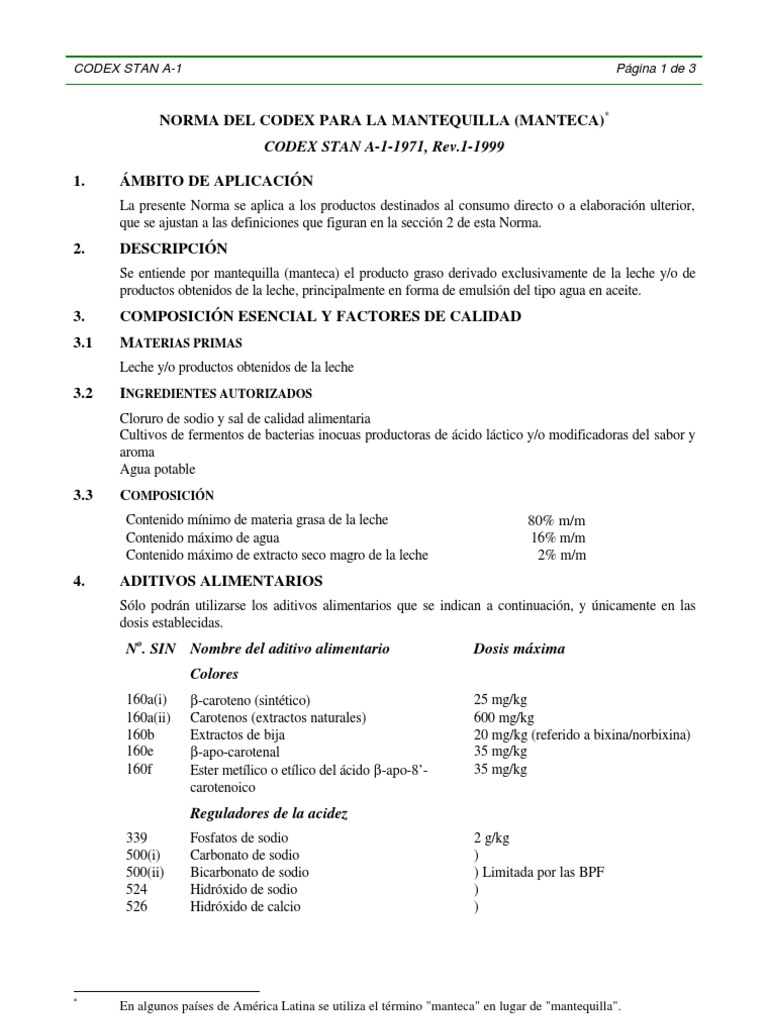 Codex Stan A-1 Mantequilla | PDF | Mantequilla | Leche