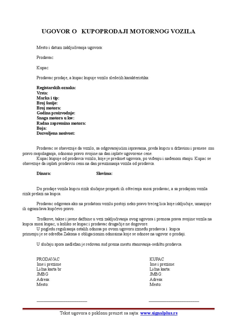 10 Ugovor o Kupoprodaji Motornog Vozila | PDF