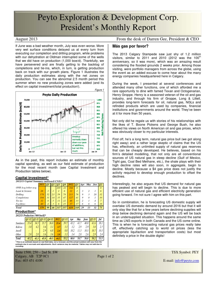Peyto Exploration & Development Corp. President's Monthly Report | PDF ...