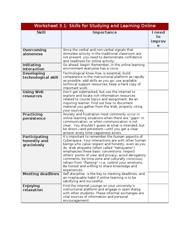 Essential Skills for Online Learning | PDF