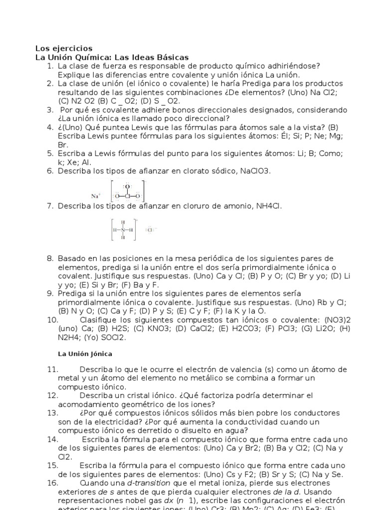 61 Ejercicios De Enlace Quimico Con Solucion Pdf Moléculas Ion