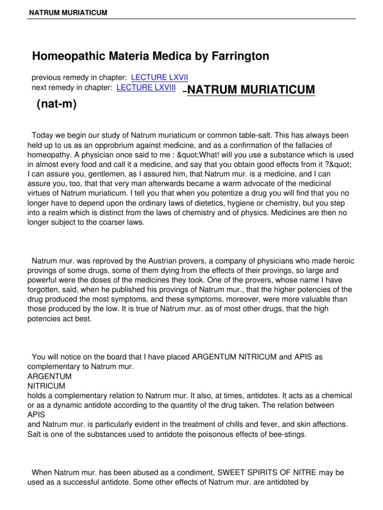 Natrum Muriaticum | PDF | Homeopathy | Mucus