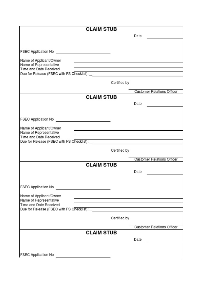Claim Stub | PDF