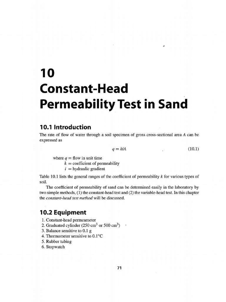 Constant-Head Permeability Test in Sand | PDF
