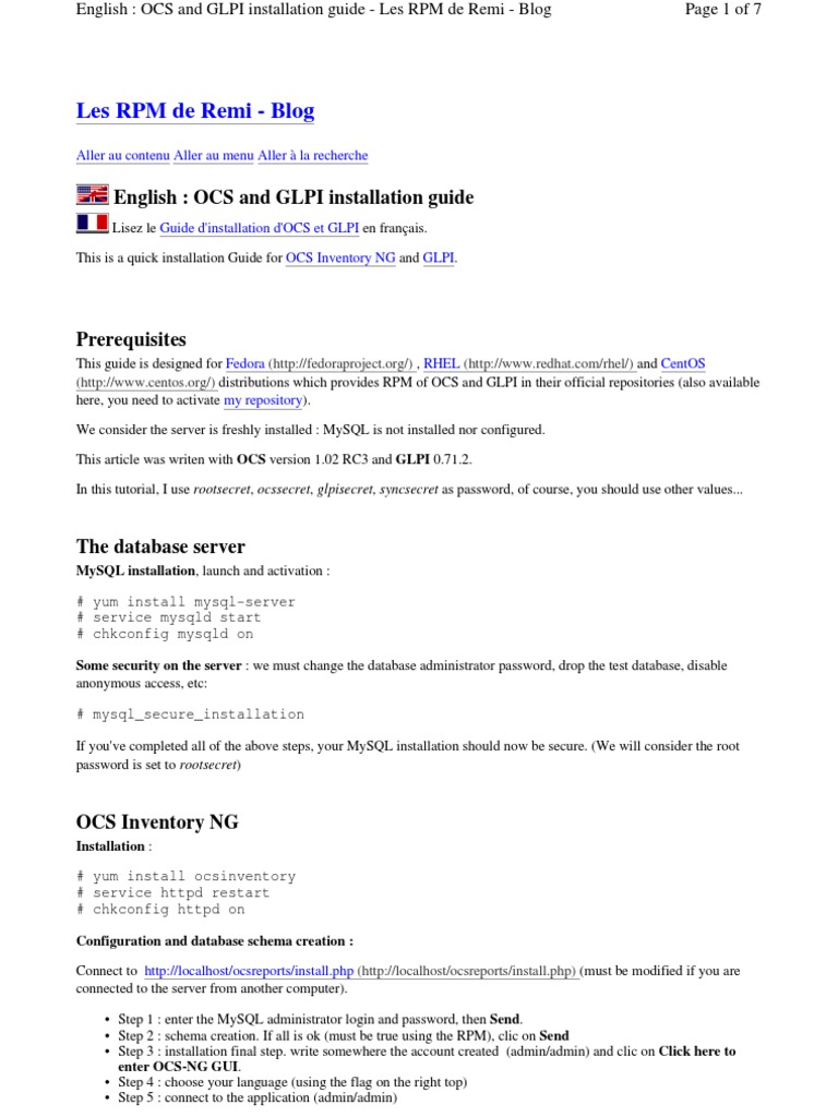 OCS & GLPI Setup for Linux Users | PDF | Hypertext Transfer Protocol | Databases