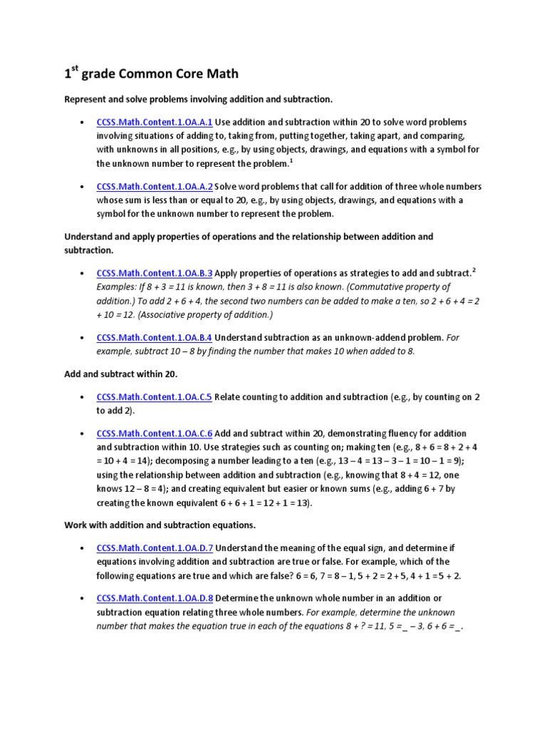 1st Grade Common Core Math | PDF
