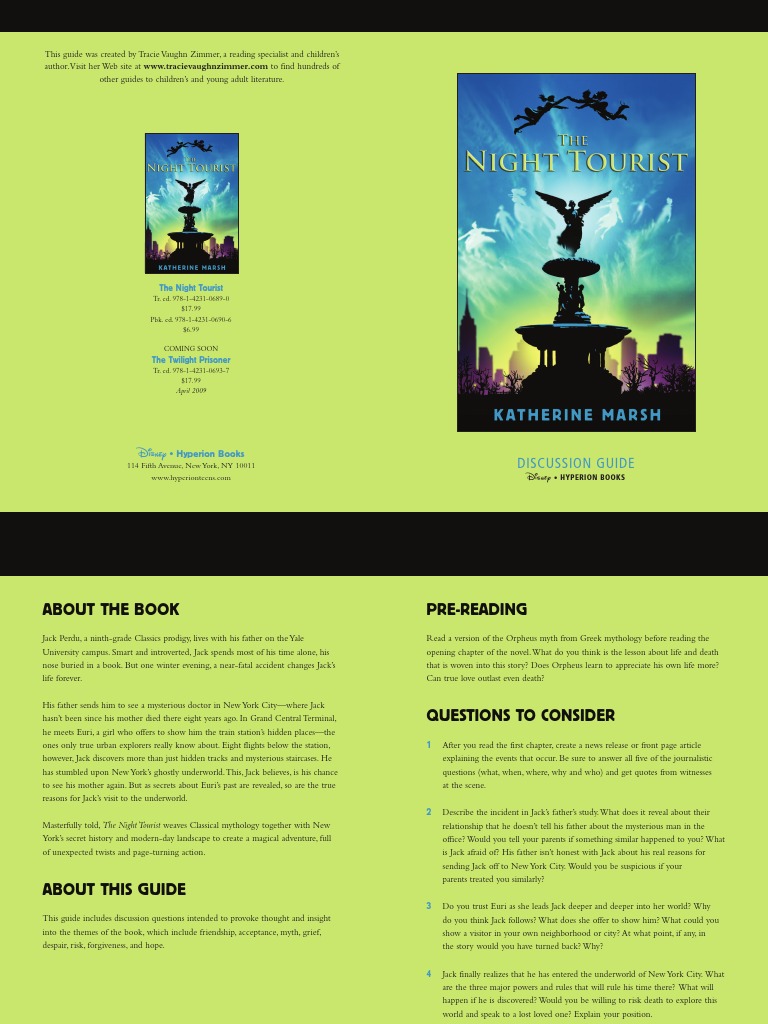 The Night Tourist Discussion Guide | PDF | Mythology | Greek Mythology