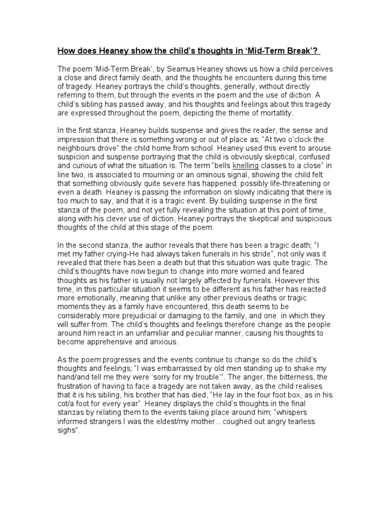 Mid Term Break Essay | PDF | Anxiety | Emotions