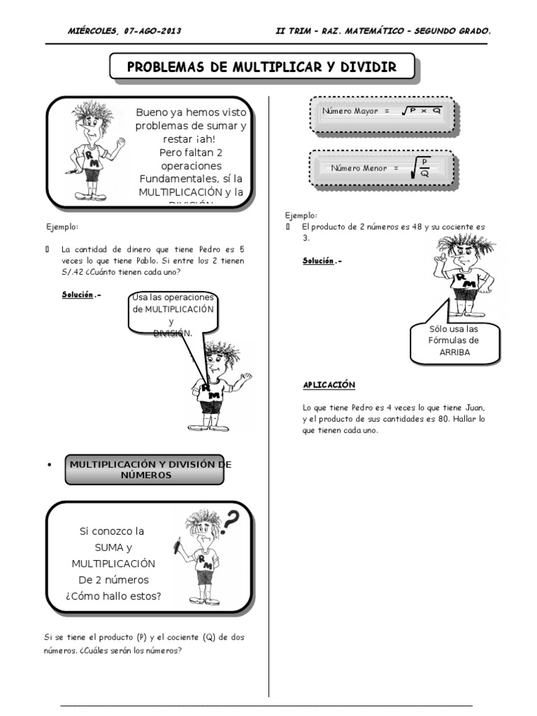 Problemas de Multiplicar y Dividir | Multiplicación | División ...