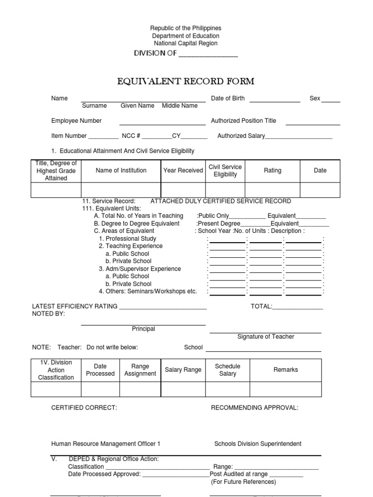 Equivalent Record Form: DIVISION OF | PDF