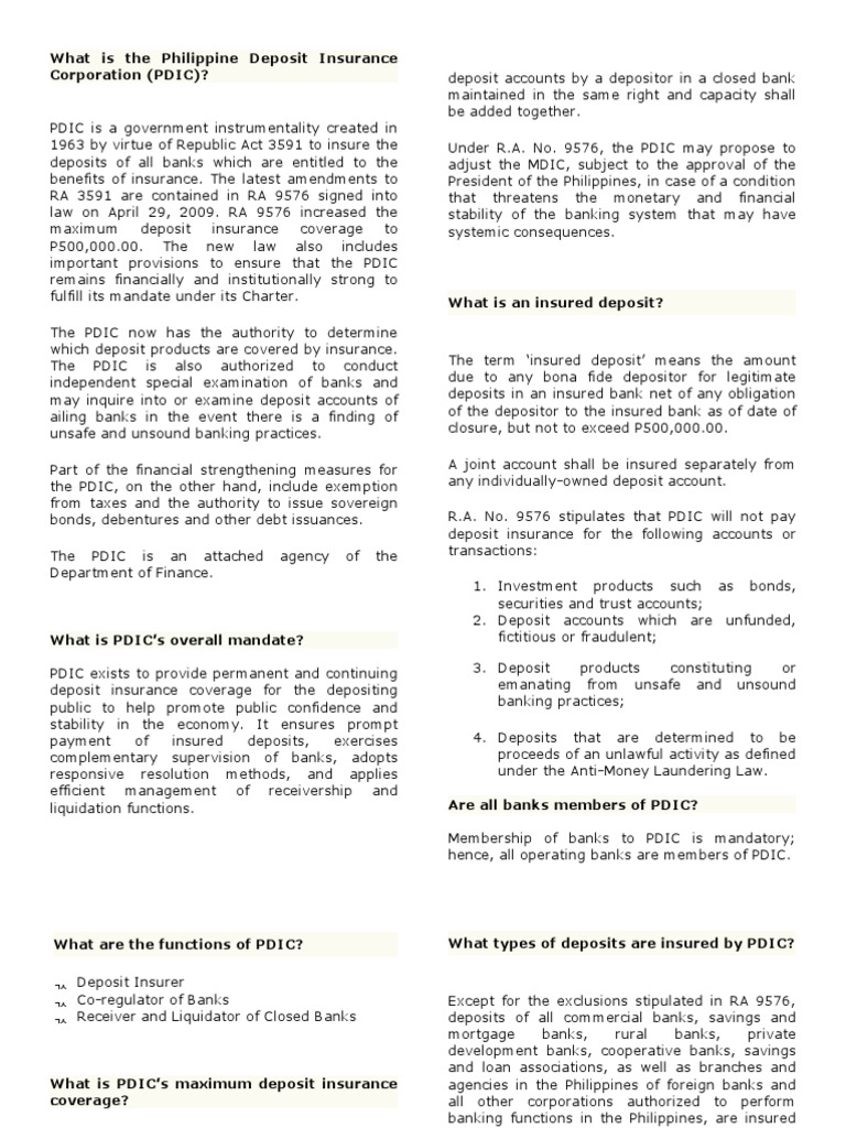 PDIC | PDF | Deposit Insurance | Deposit Account