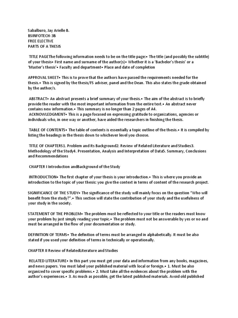 Parts of A Thesis | PDF | Thesis | Abstract (Summary)