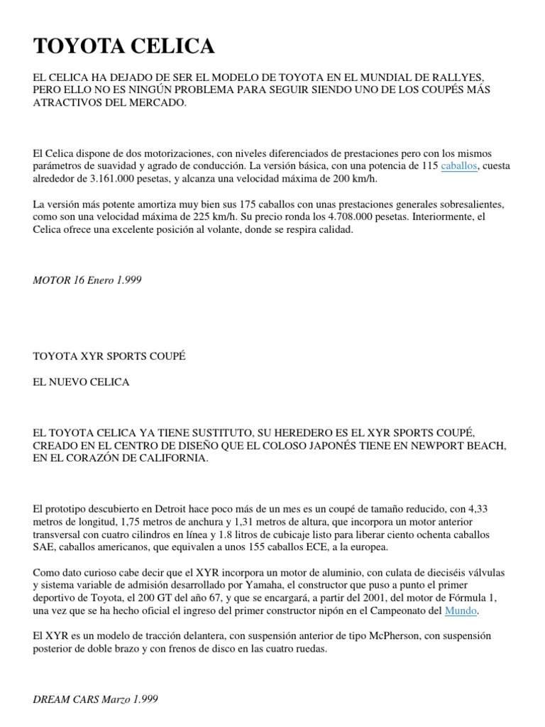 Toyota Celica | PDF | Toyota | Tecnologías automotrices