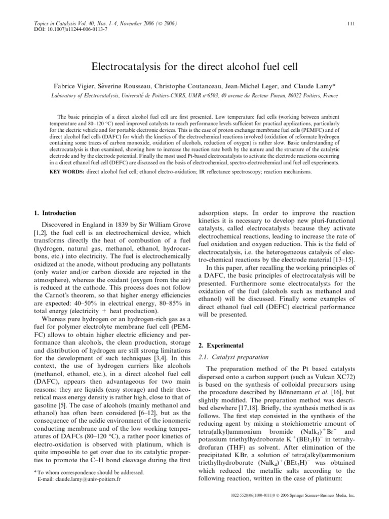 Electrocatalysis For The Direct Alcohol Fuel Cell: 1022-5528/06/1100 ...
