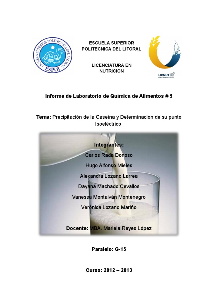 Laboratorio de Quimica - Caseina Carlos Rada | PDF | Solución tampón ...