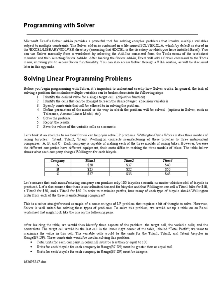 Solver Programming | PDF | Parameter (Computer Programming) | Microsoft ...