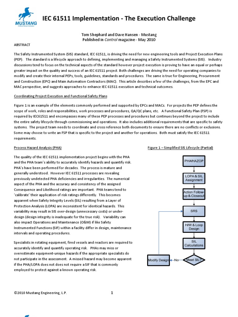 IEC 61511 Implementation - The Execution Challenge | PDF | Reliability ...