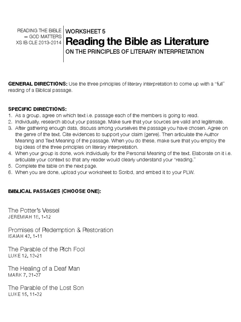 Literary Interpretation of Biblical Texts | PDF | Religion & Spirituality