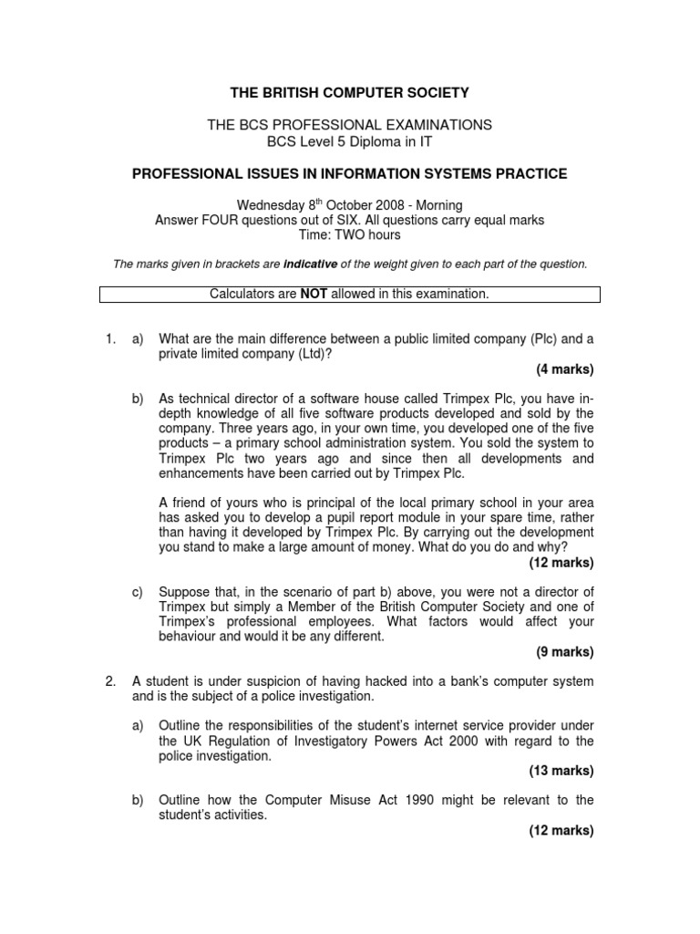 The British Computer Society: The Bcs Professional Examinations BCS ...