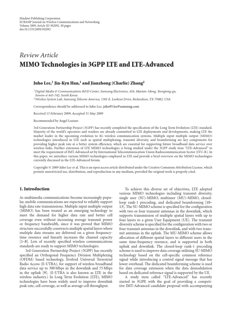 MIMO Technologies in 3GPP LTE and LTE-Advanced | PDF | Mimo | Physical ...