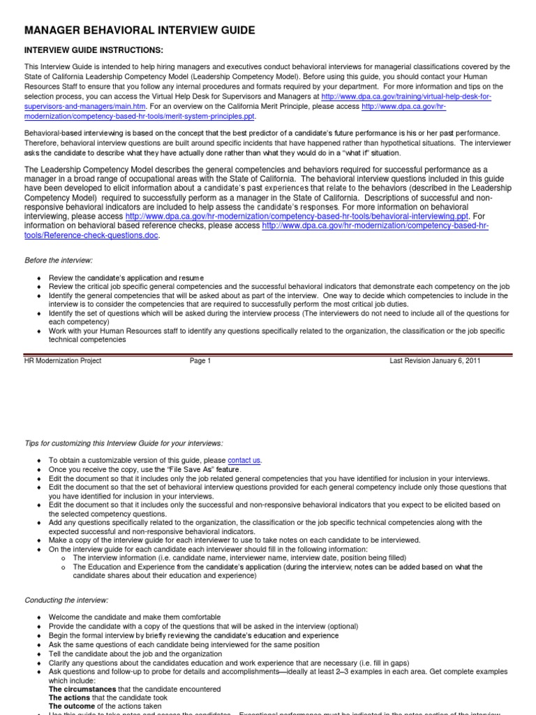 Manager Behavioral Interview Guide | PDF | Competence (Human Resources ...