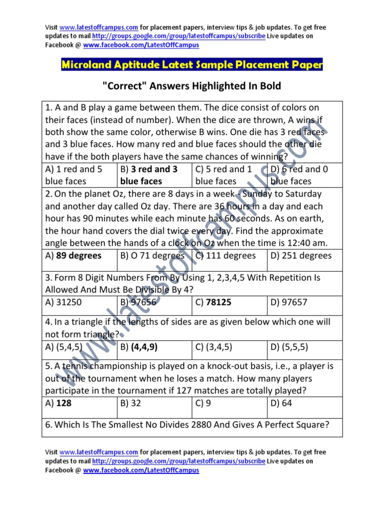 Microland Sample Aptitude Placement Paper | PDF | Ferrari | Sports