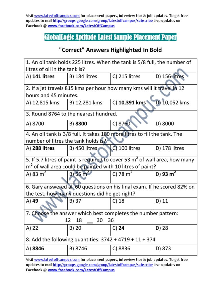 GlobalLogic Sample Aptitude Placement Paper | PDF | Speed | Irrigation