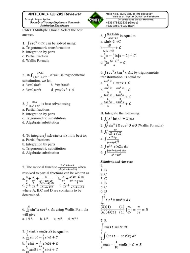 DLSU Intecal Q2 Reviewer | PDF | Fraction (Mathematics) | Trigonometry