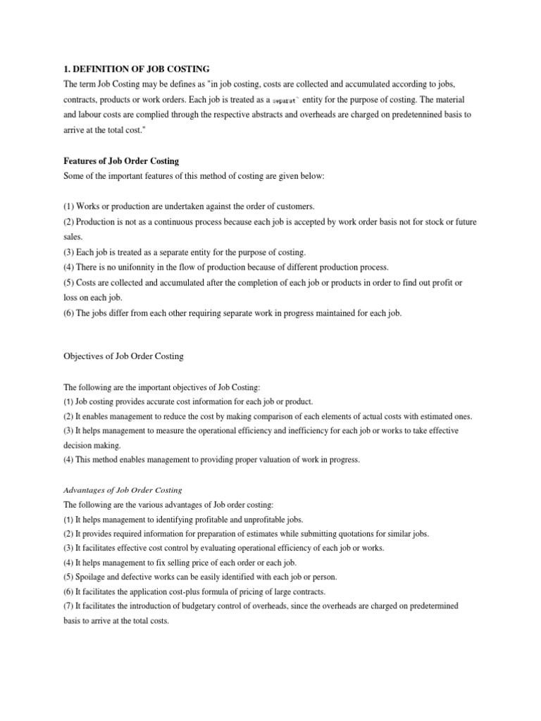 Features of Job Order Costing | PDF | Cost | Business Economics