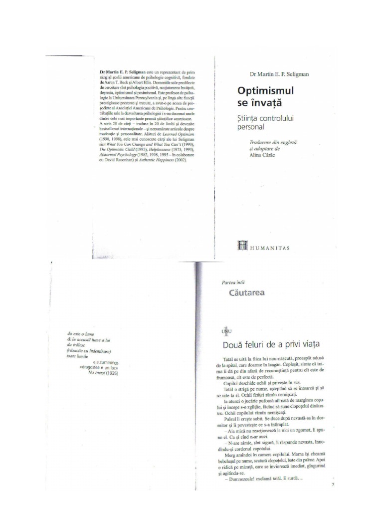 Optimismul Se Invata Martin Seligman | PDF
