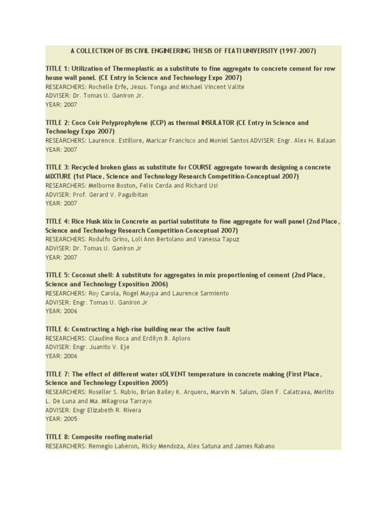 A Collection of Bs Civil Engineering Thesis of Feati University | PDF ...